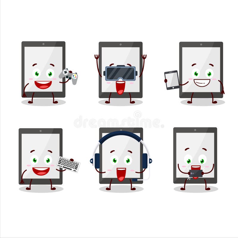 Tablet Cartoon Character are Playing Games with Various Cute Emoticons ...