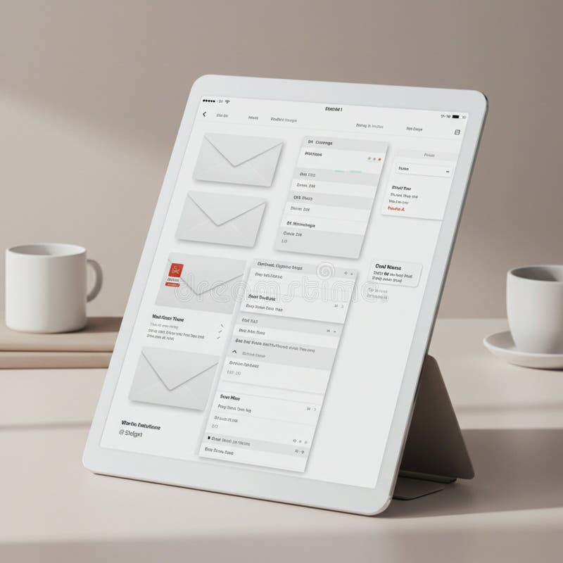 A Tablet in a Case Displays an Email Interface, Featuring Envelope ...