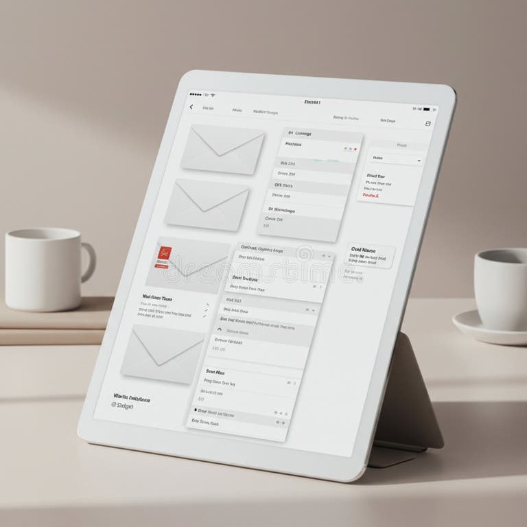 A Tablet in a Case Displays an Email Interface, Featuring Envelope ...