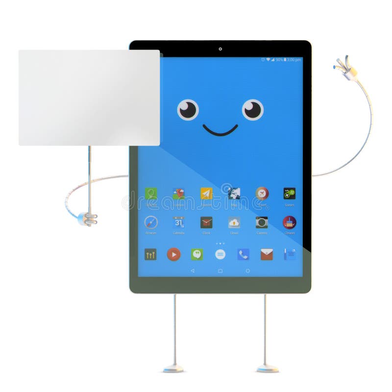 Tablet Character With Blank Board. . 3d Illustration Wit Stock ...
