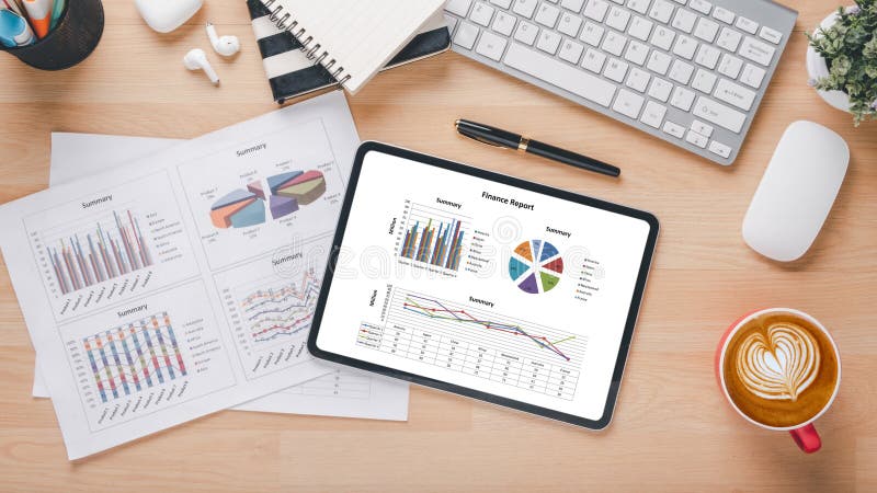 Tablet with Charts and Reports on Office Desk Workplace Stock Image ...
