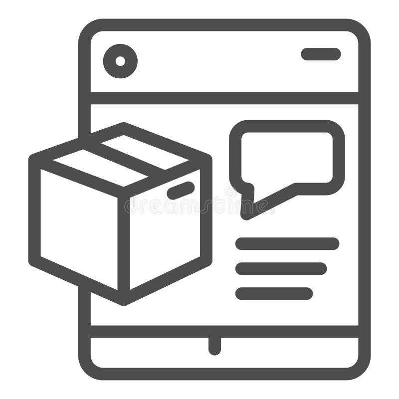 Tablet with Chat Message and Cardboard Package Line Icon, Online ...