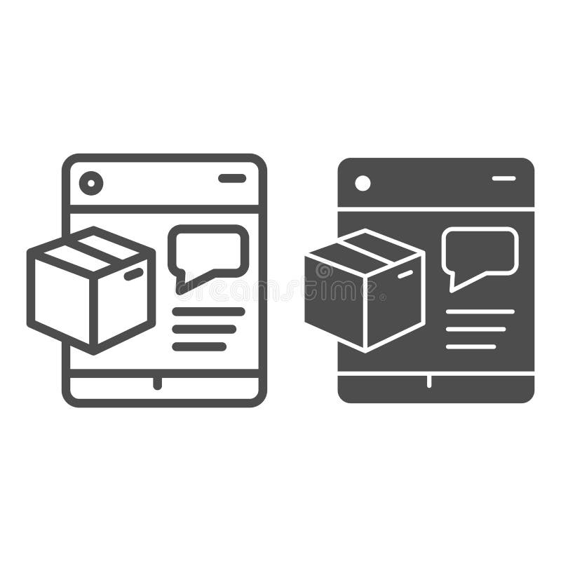 Tablet with Chat Message and Cardboard Package Line and Solid Icon ...