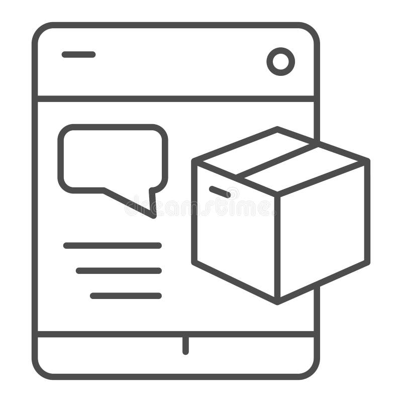 Tablet with Chat Message and Cardboard Package Thin Line Icon, Online ...