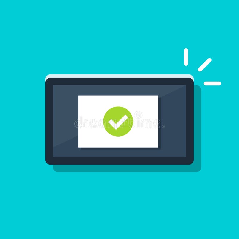 Tablet with Checkmark or Tick Notification Vector Illustration, Flat ...