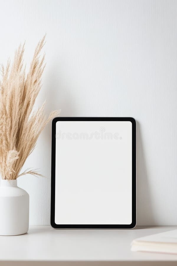 Clean White Screen Tablet Arrange the Screen Vertically on a Minimalist ...
