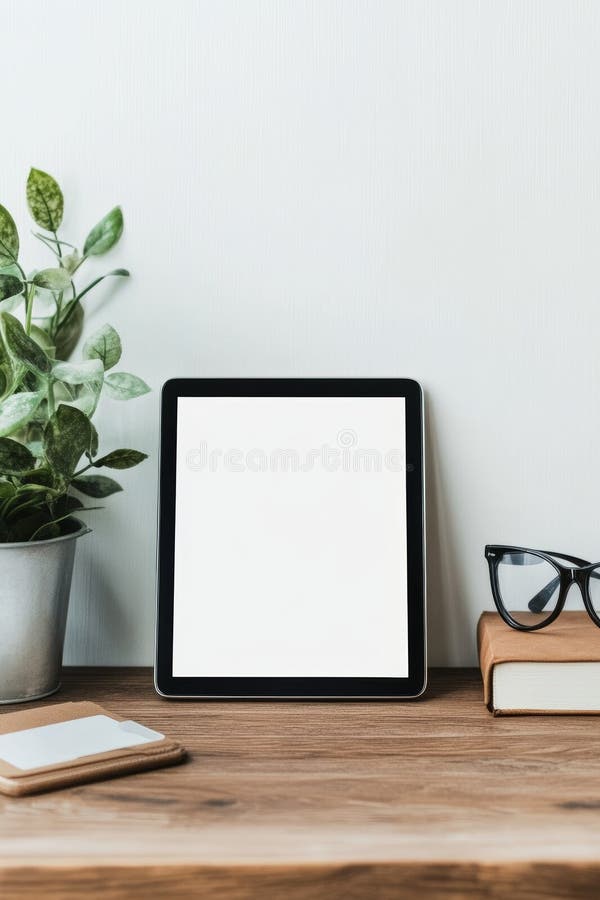 Clean White Screen Tablet Arrange the Screen Vertically on a Minimalist ...