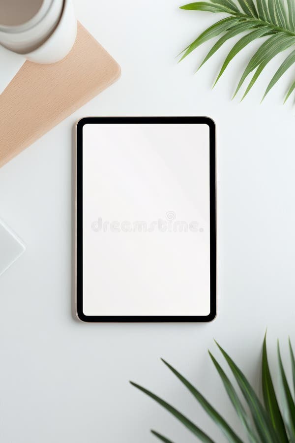 Clean White Screen Tablet Arrange the Screen Vertically on a Minimalist ...