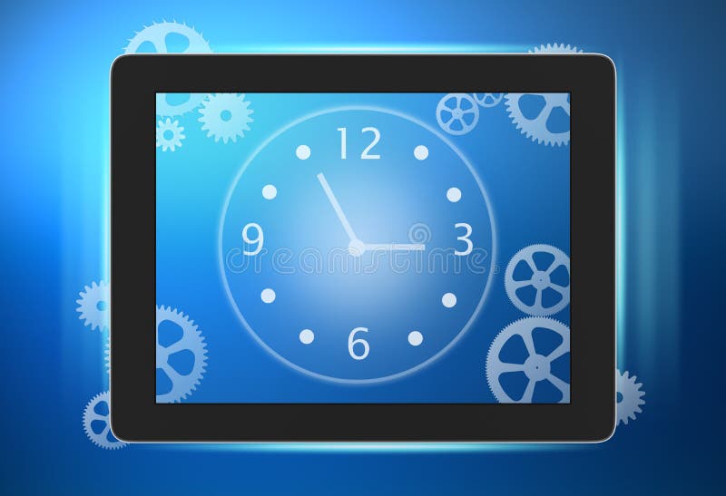 Tablet with a Clock and Gears on the Screen. Stock Illustration ...