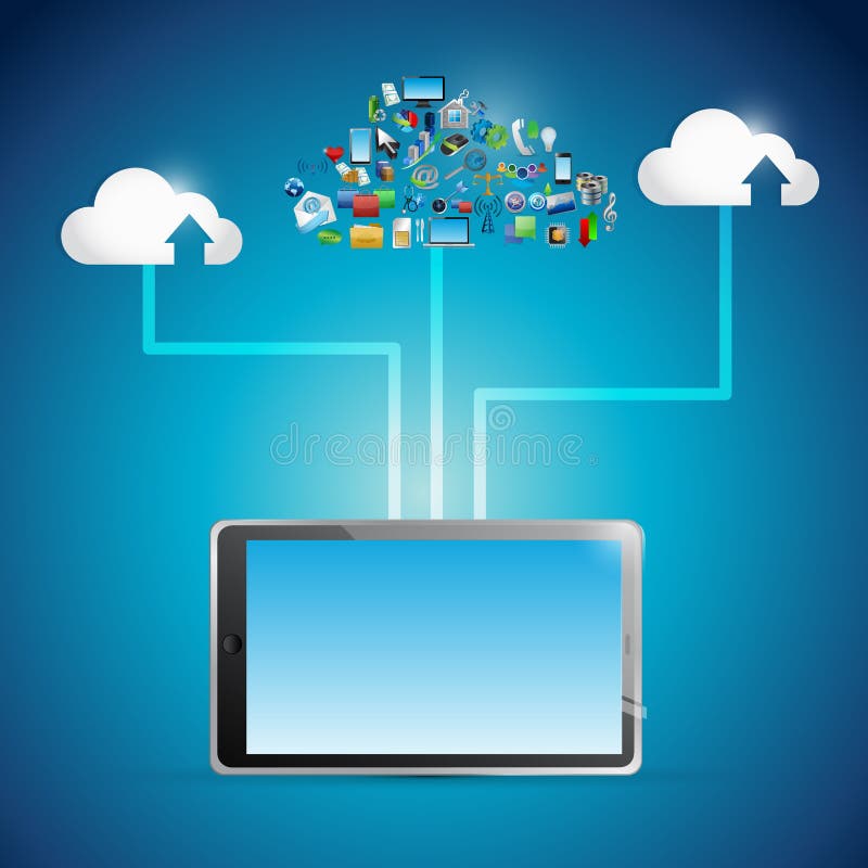 Tablet with Cloud of Colorful Application Icons Stock Illustration ...