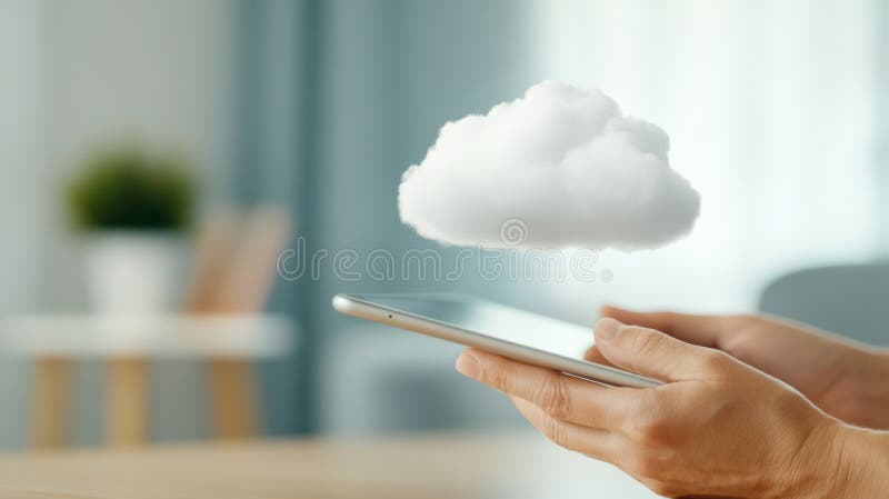 Tablet with Cloud Storage Access Being Held, Representing Data ...