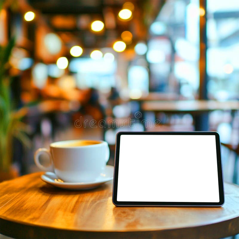 Tablet and Coffee in Cafe Perfect Workspace Stock Illustration ...