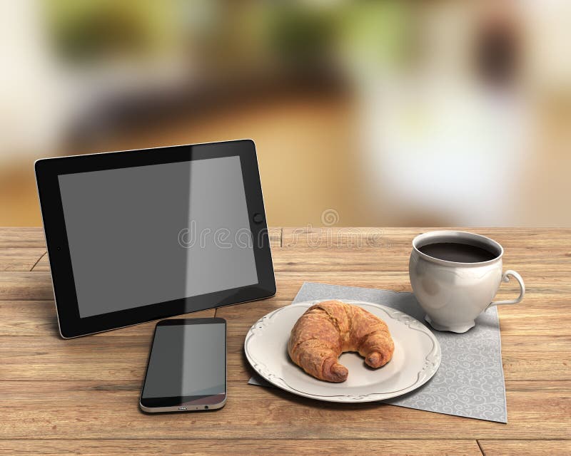 Tablet and Coffee Cup Simple Workspace or Coffee Break with Web Stock ...