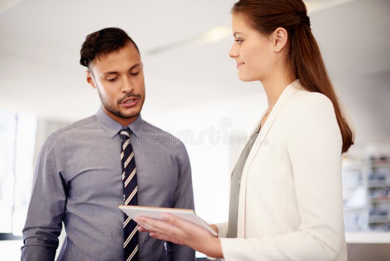 Tablet, Collaboration and Business People in Discussion, Talk or ...