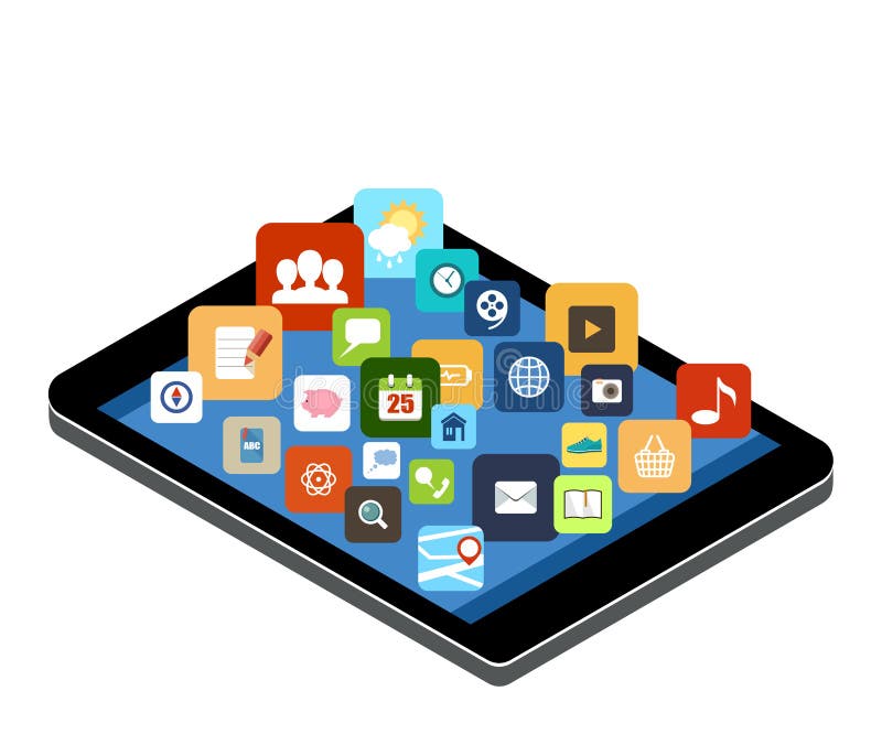 Tablet with Colorful Application Icons. Stock Vector - Illustration of ...