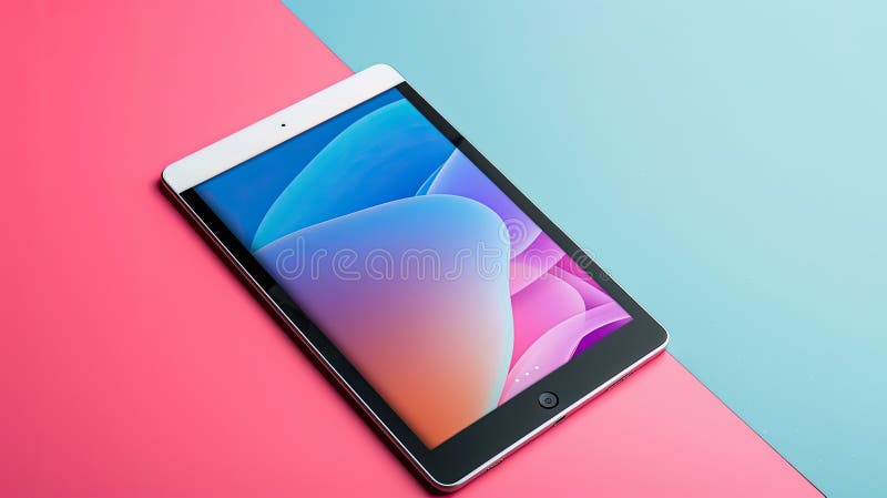 Tablet on Pink and Blue Background Stock Illustration - Illustration of ...