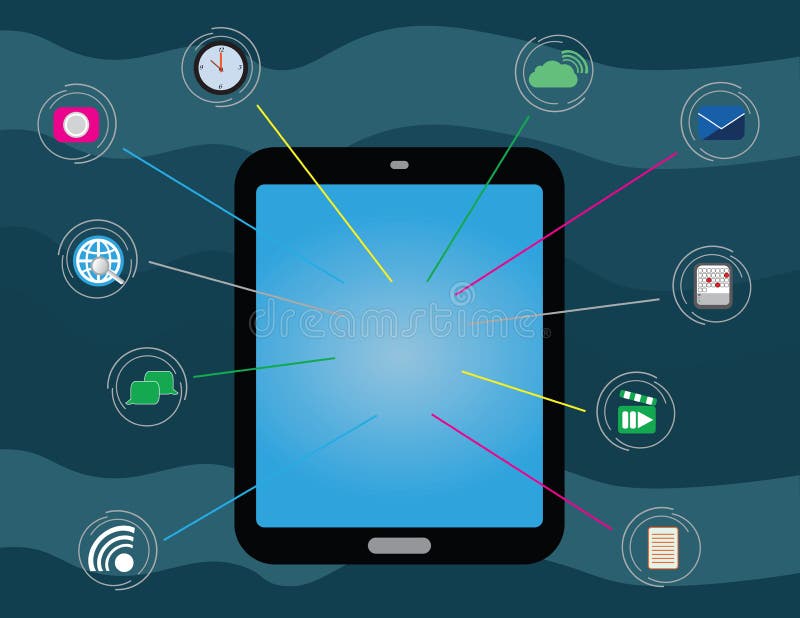 Tablet with Communication and Web App Icons Stock Vector - Illustration ...