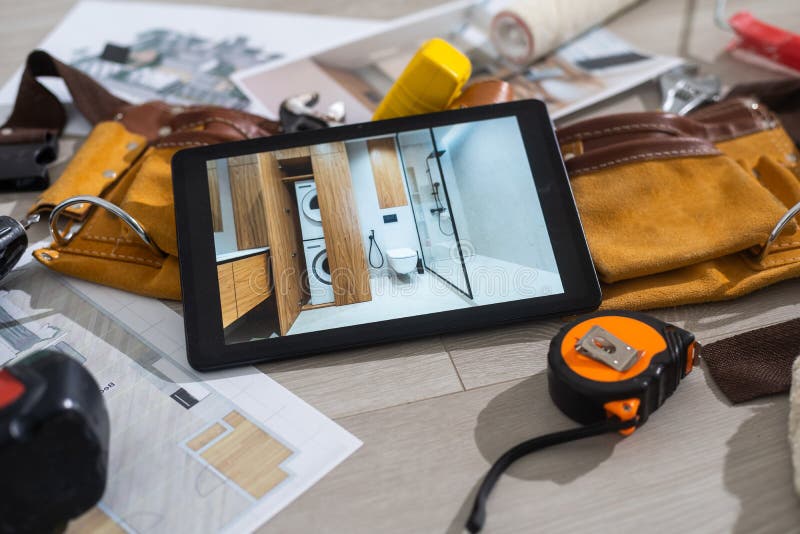 Tablet Computer with Architecture and Construction Tools and Blueprints ...