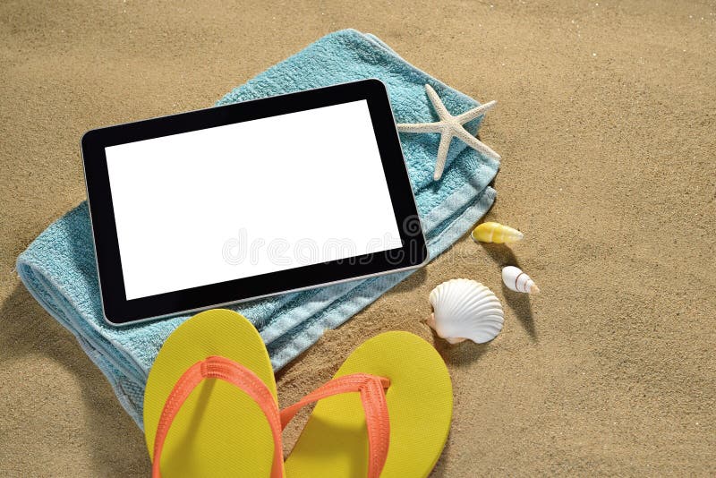 Tablet Computer on the Beach Stock Image - Image of caribbean, screen ...
