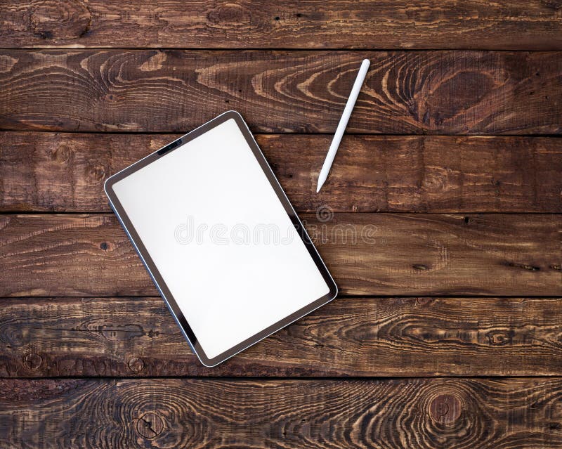 Tablet Computer with Blank White Screen and Wireless Stylus Pen Stock ...