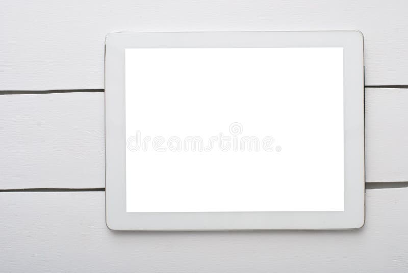 Tablet Computer on Boards. White Screen. Top View. Stock Image - Image ...