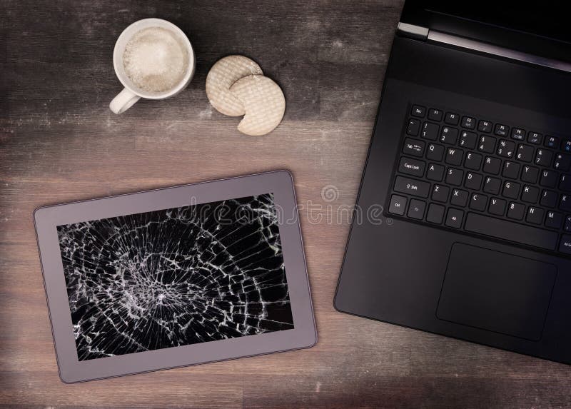Tablet Computer with Broken Glass Stock Photo - Image of computer ...