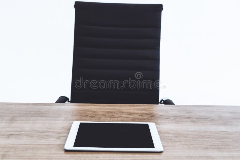 Tablet Computer and Chair at Office Table. Stock Image - Image of ...