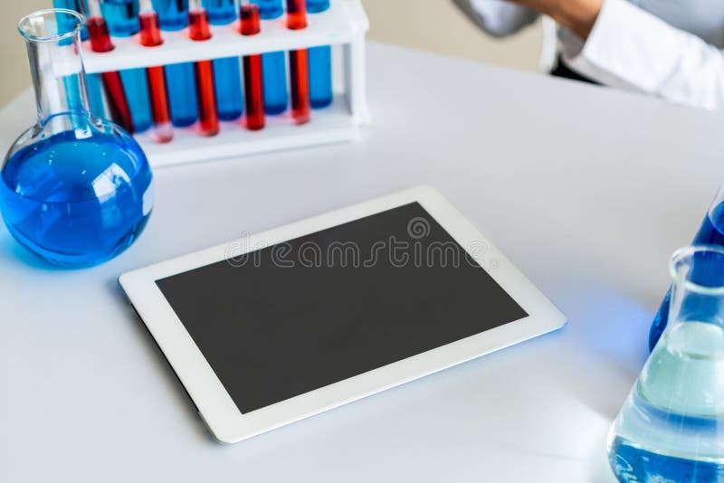 Tablet Computer in Chemistry Laboratory Stock Photo - Image of ...