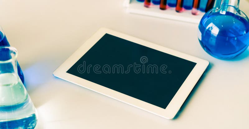 Tablet Computer in Chemistry Laboratory. Stock Image - Image of person ...