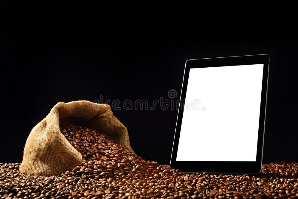 Tablet Computer and Coffee Beans Stock Image - Image of background ...