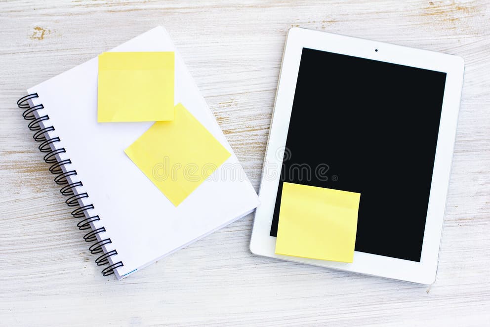 Tablet Computer, Diary and Stickers Stock Image - Image of ideas, paper ...