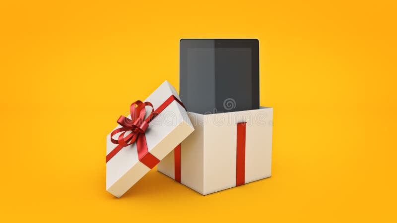 Tablet Computer. Gift Box Concept Stock Illustration - Illustration of ...