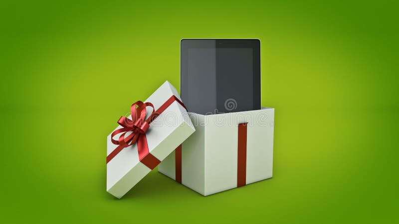 Tablet Computer. Gift Box Concept Stock Illustration - Illustration of ...