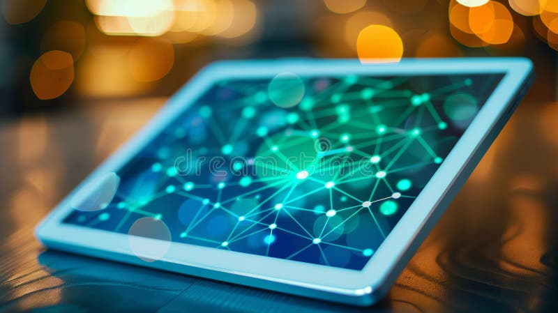 A Tablet Computer with a Glowing Network of Dots on the Screen, AI ...