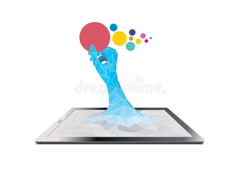 Tablet Computer with Hand Holding Label Stock Vector - Illustration of ...