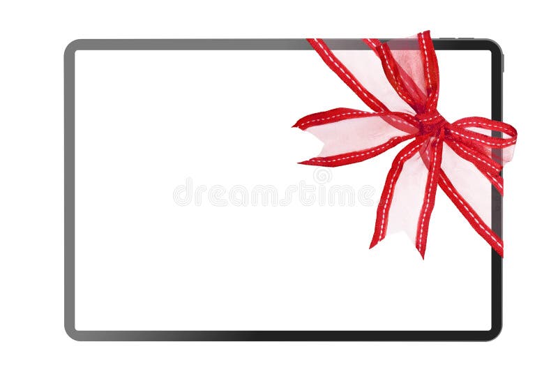 Tablet Computer Isolated with Red Ribbon for Christmas Stock Image ...