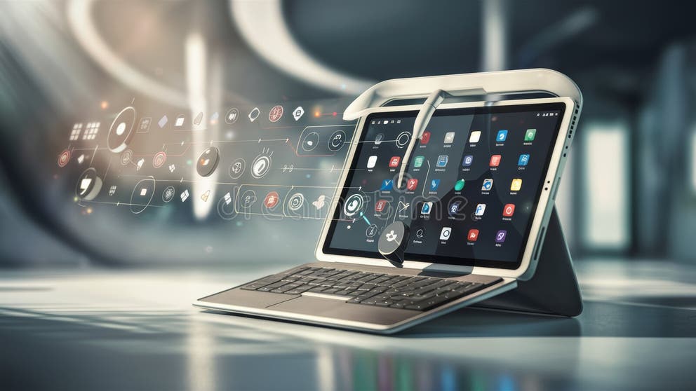 A Tablet Computer with Keyboard Attached, AI Stock Photo - Image of ...