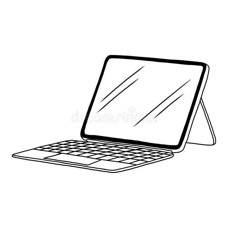 Tablet Computer Mobile Stand Blank Screen Drawing Doodle Art Vector ...