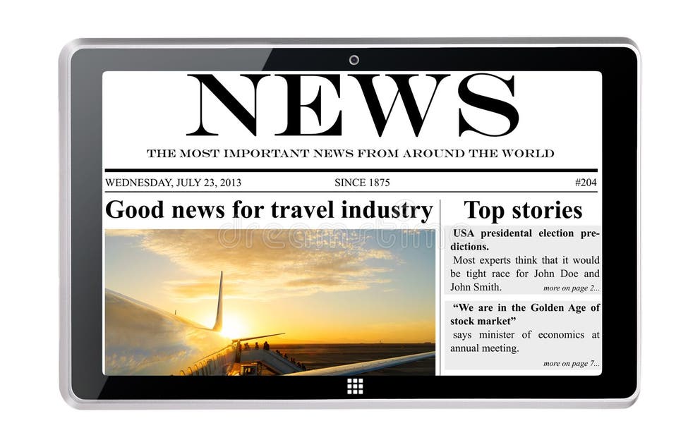 Tablet computer with news stock photo. Image of sunset - 33356240