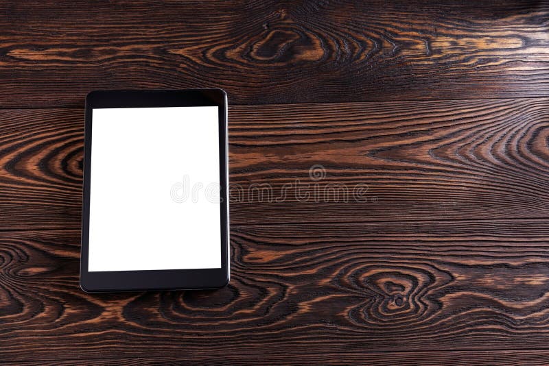 Tablet Computer on the Old Wooden Boards. White Screen Stock Photo ...