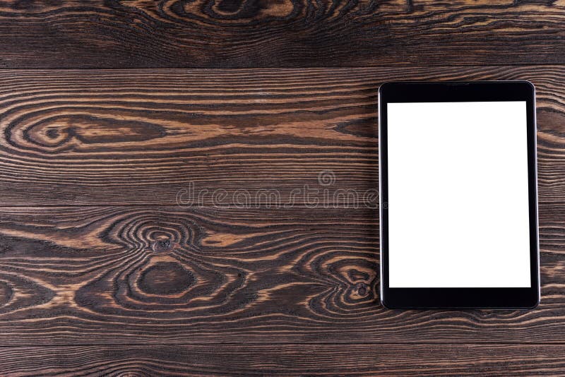 Tablet Computer on the Old Wooden Boards. White Screen Stock Image ...