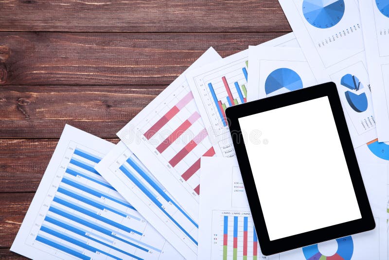 Tablet Computer with Graph and Charts Stock Photo - Image of black ...