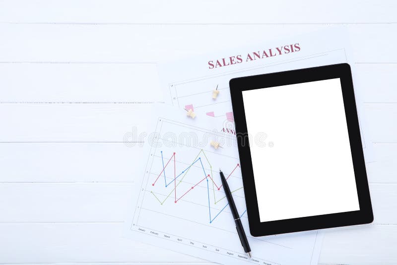 Tablet Computer with Graph and Charts Stock Photo - Image of gadget ...