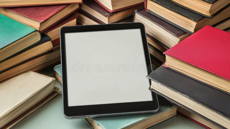Tablet Computer Placed on Top of a Stack of Books in a Home or Office ...