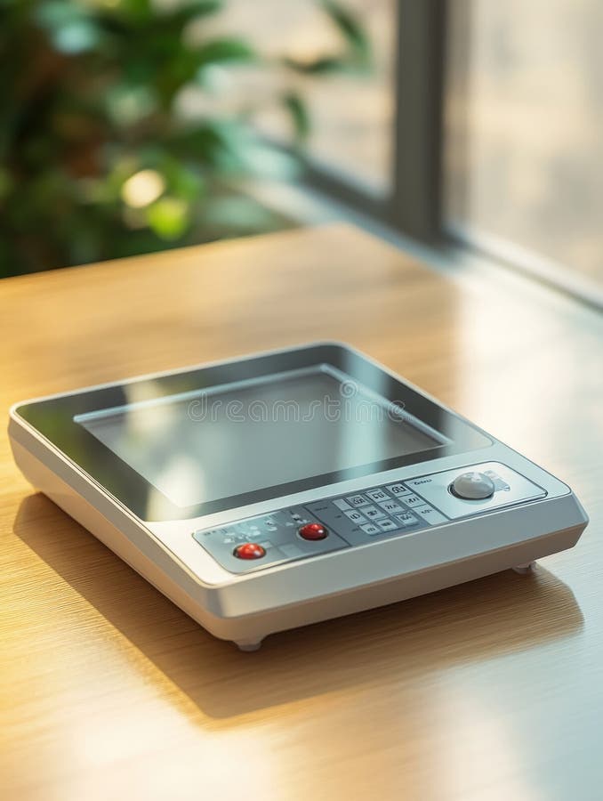 A Tablet Computer Placed on a Wooden Table Surface Stock Image - Image ...