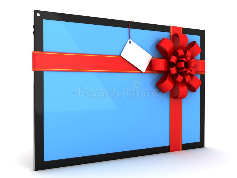 Tablet Computer with a Red Ribbon for Gift. Stock Illustration ...