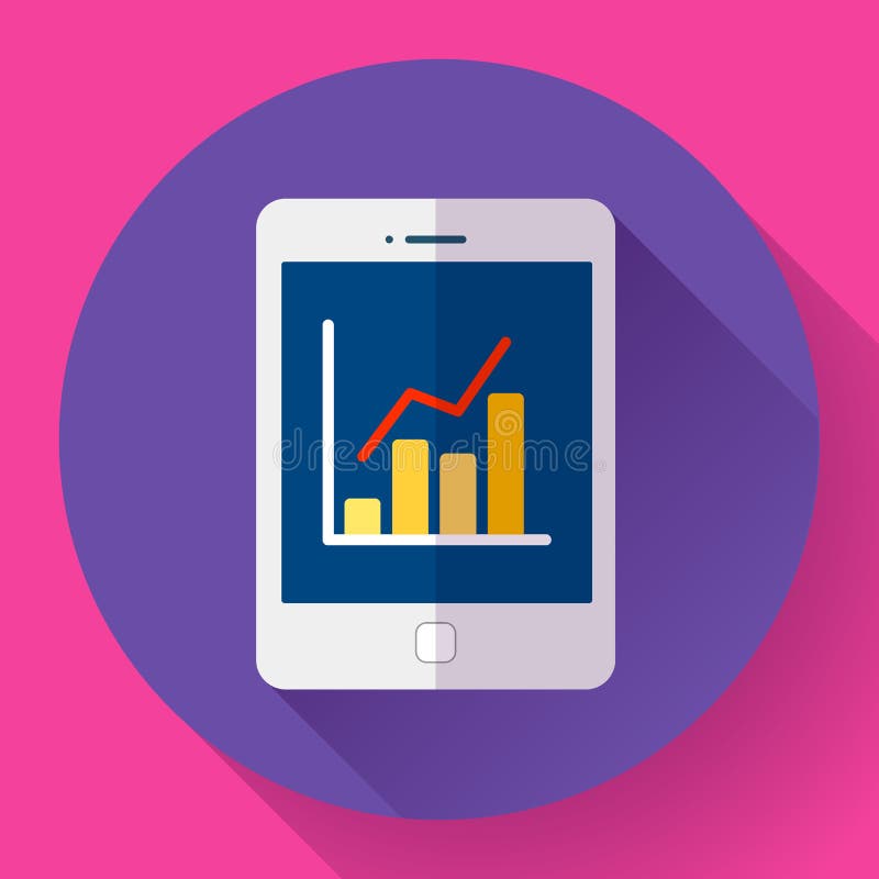 Tablet Computer Screen Icon with Diagram Vector Flat 2.0 Design Style ...