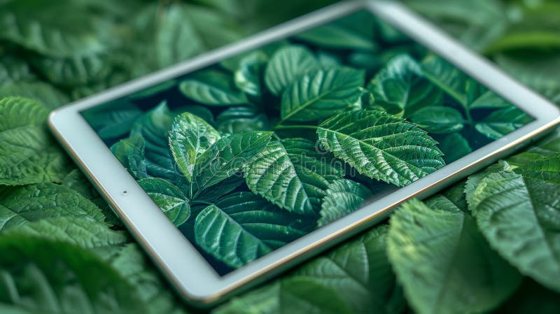 A Tablet Computer Sitting on Top of a Pile of Leaves, AI Stock Photo ...