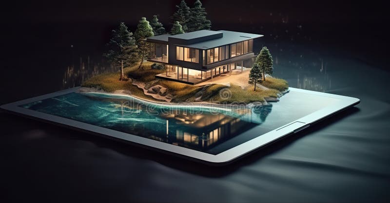 A Tablet Computer Sitting on Top of a Table. Generative AI Image. Stock ...