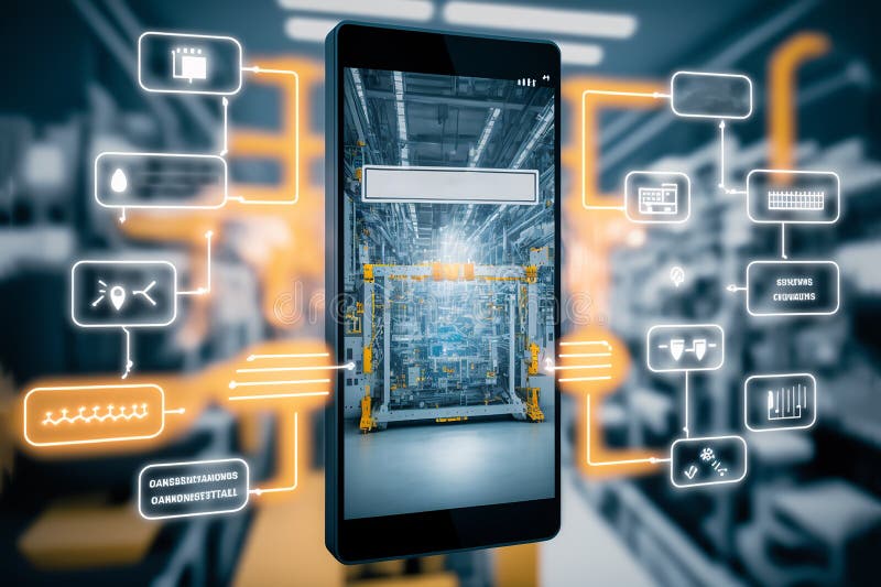 Smartphone with Software for Smart Factory Process Control, Industry 4. ...